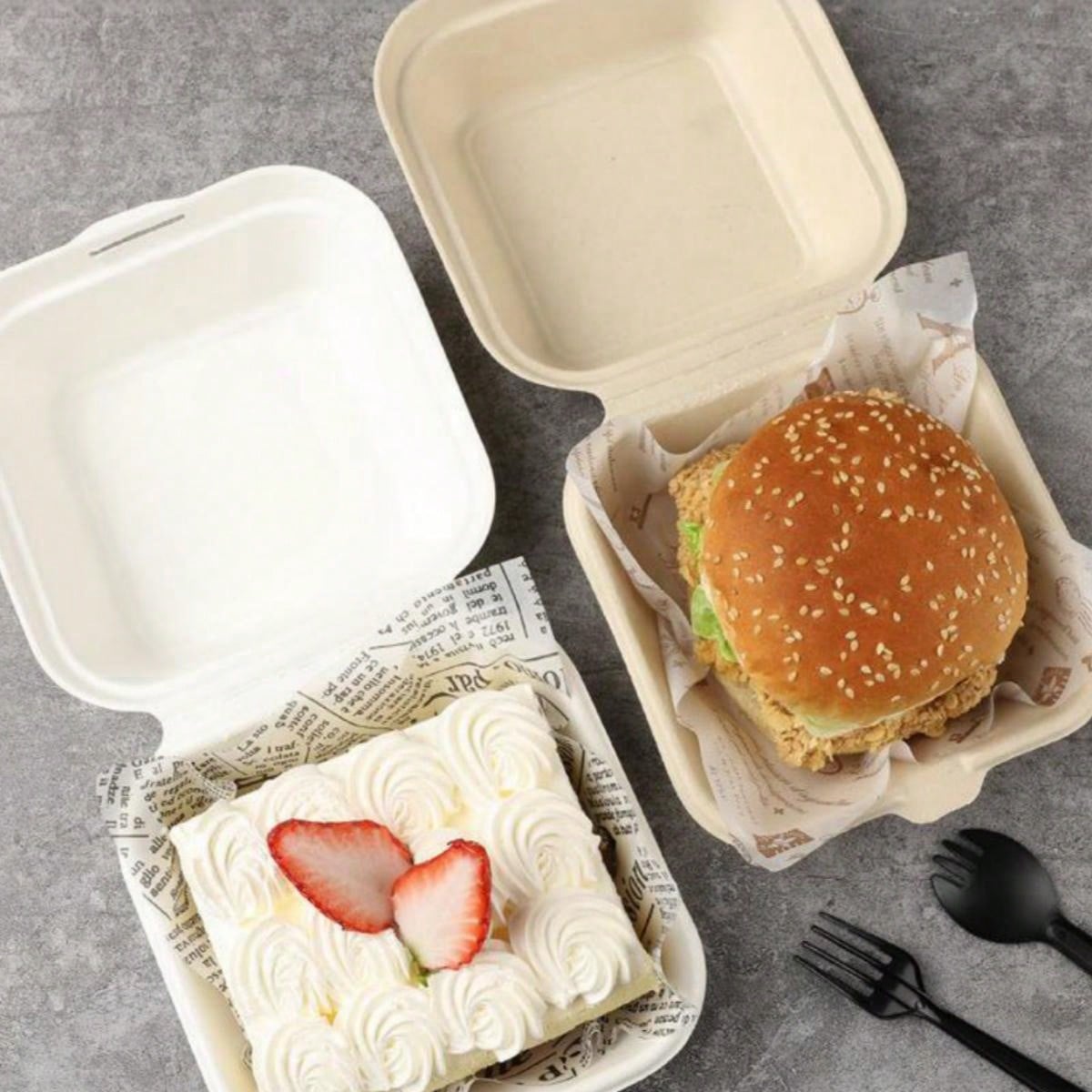 20pcs High-Grade Bamboo Pulp Hamburger Boxes For American Fast Food, , Fully , Carryout, Lunch ...