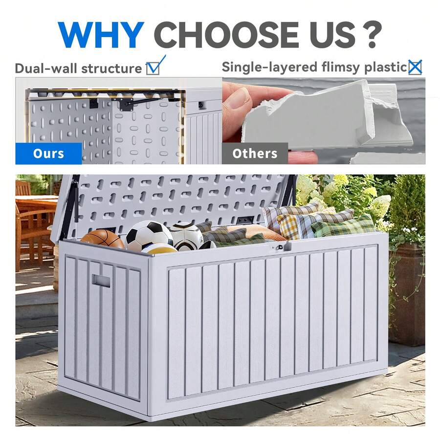 Homnibu 90 Gallon Large Deck Box, Outdoor Storage Boxes For Patio ...