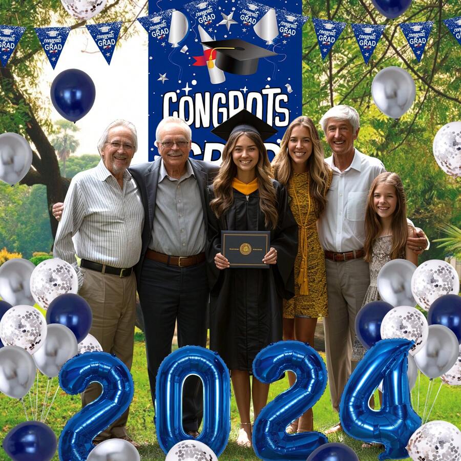 Graduation Party Decorations 2024, Navy Blue And Silver Graduation ...