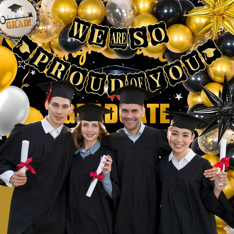 Graduation Decorations Class Of 2024, Black And Gold Graduation ...