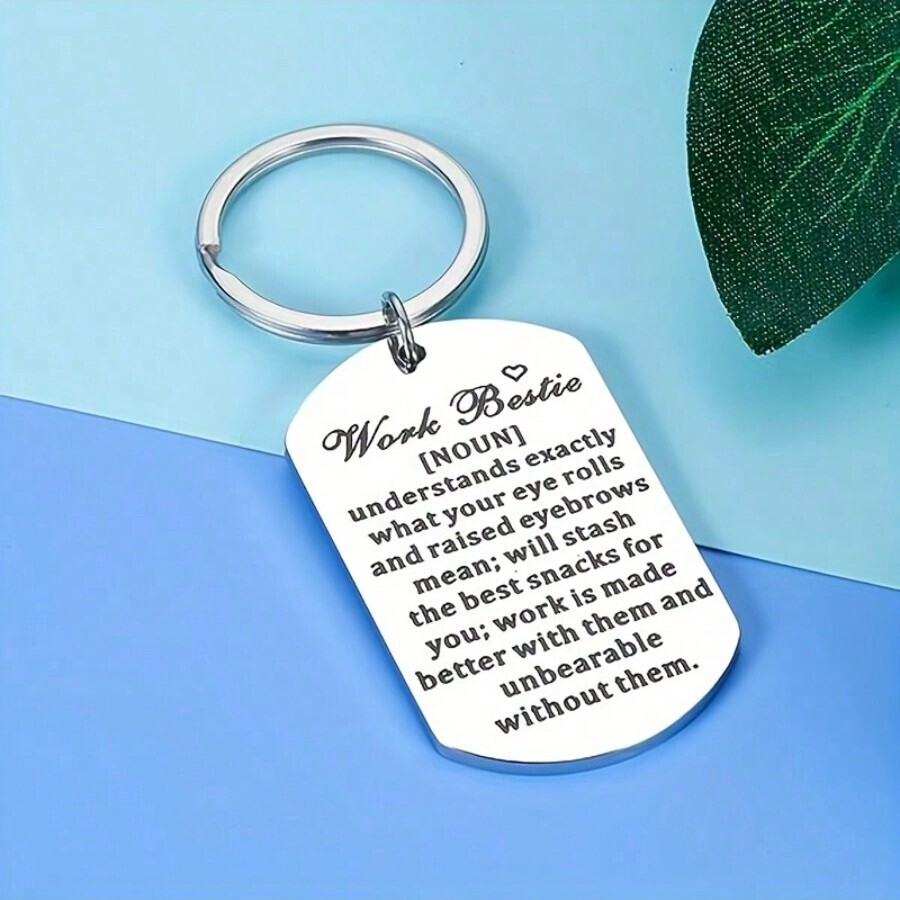 1pc Work Bestie Silvery Stainless Steel Keychain For Team Colleague ...