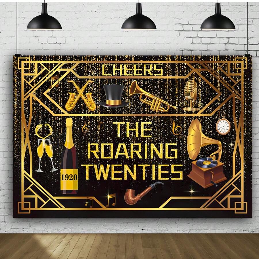 Roaring 1920's Party Background Decorations Black And Gold Birthday ...