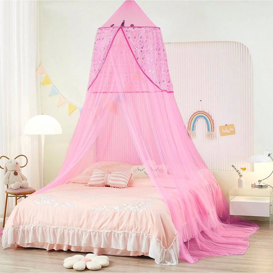 Princess Bed Canopy With Lights For Girls & Adults, Unicorn Printed ...