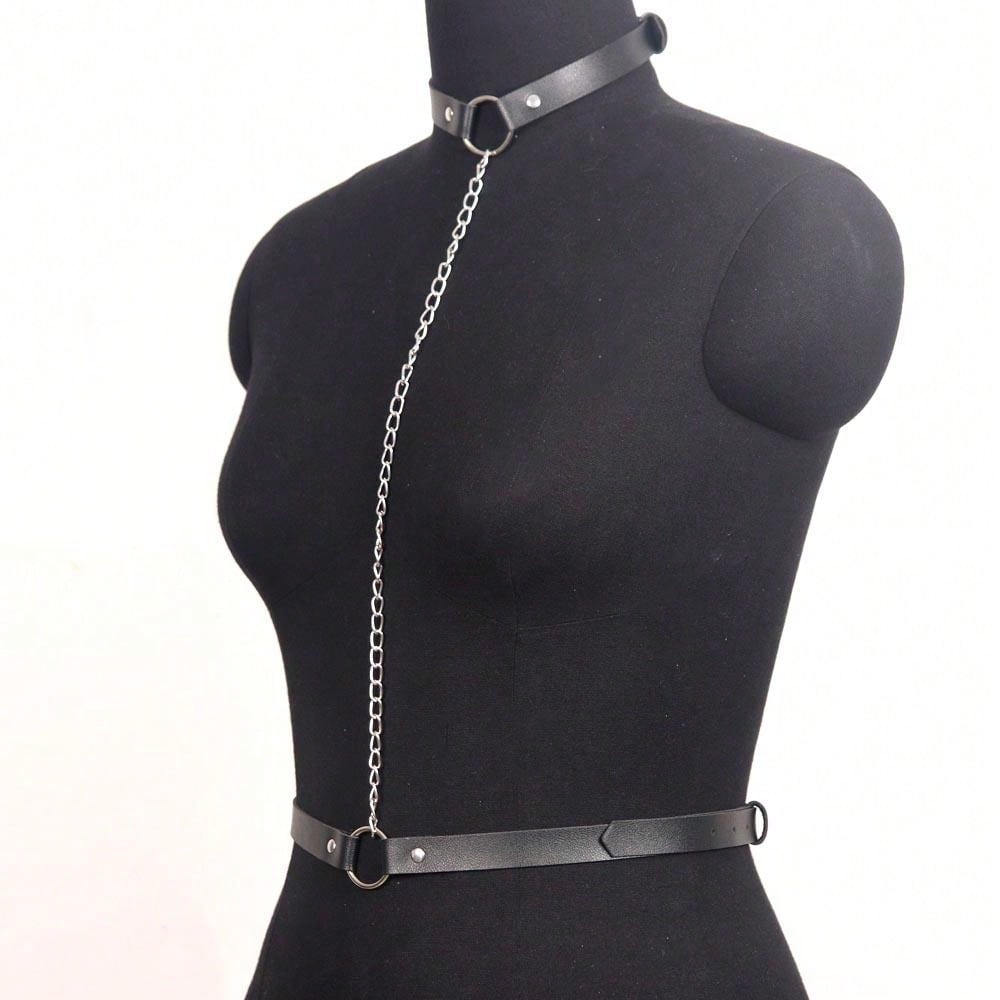 Women Faux Leather Harness Belt Waist Top To Neck Bondage Chest Body ...