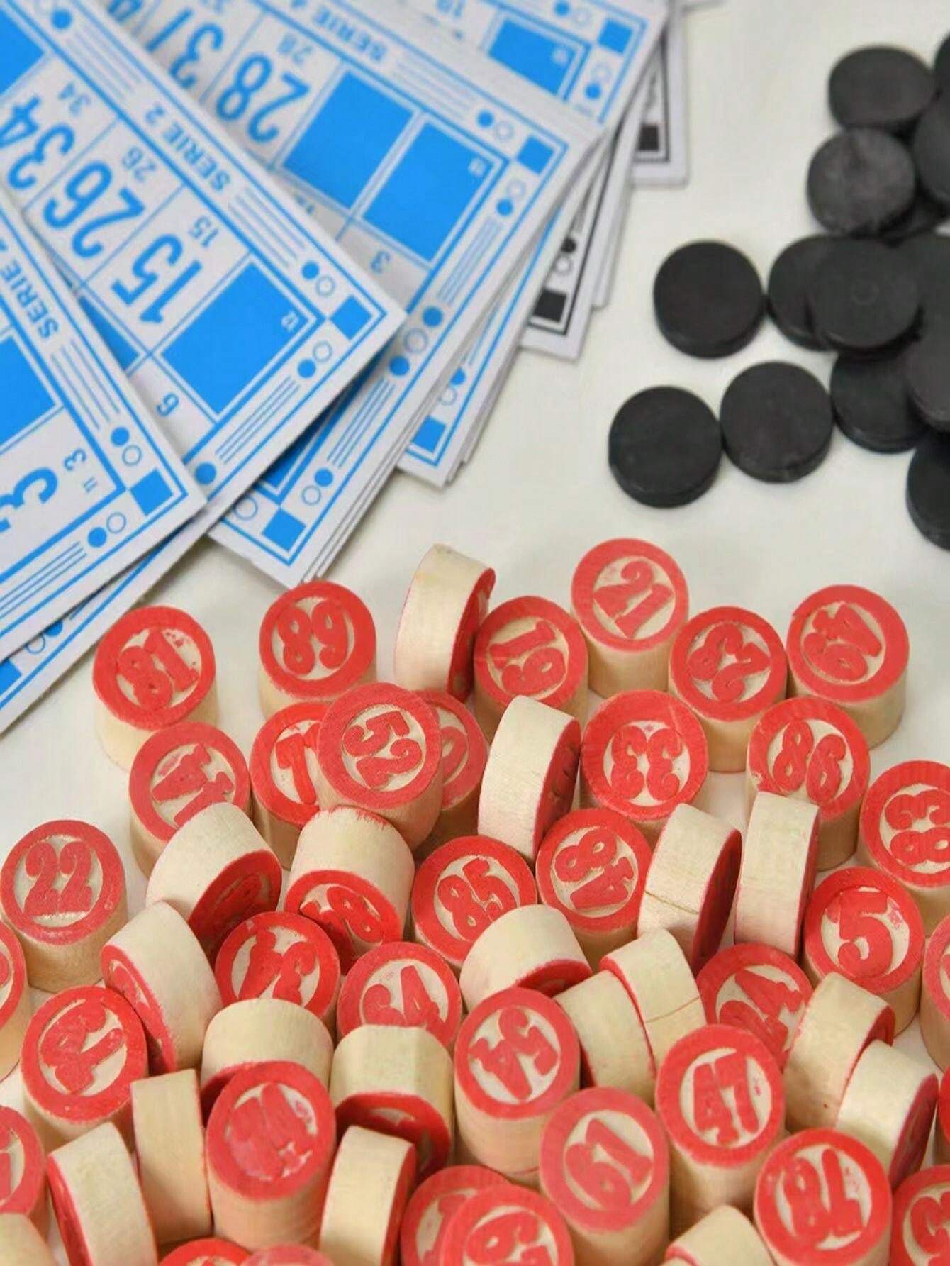 Bingo Loteria Numbers Wooden Chess Round Double-Sided Checker Game ...