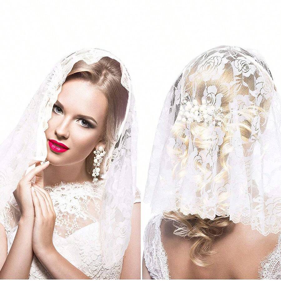 2 Lace Mantilla Catholic Exquisite Veil, This Veil With Delicate Floral ...