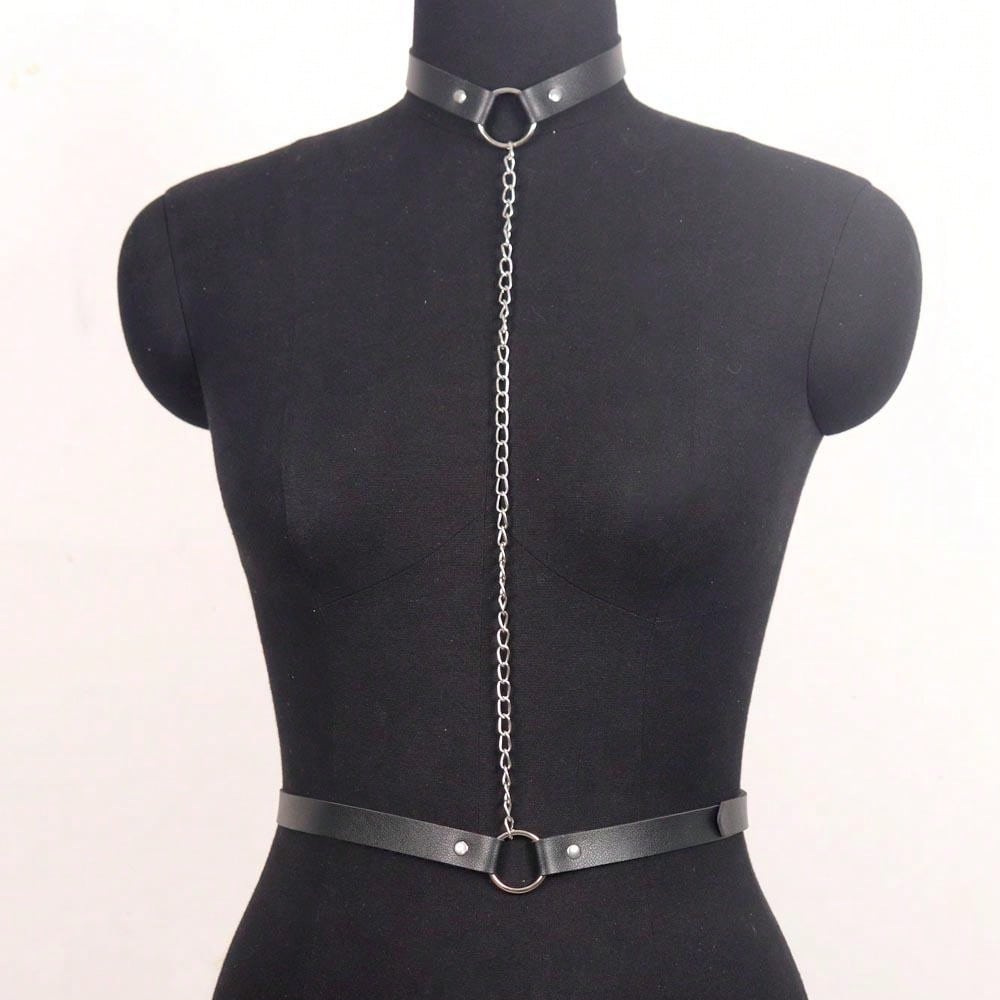 Women Faux Leather Harness Belt Waist Top To Neck Bondage Chest Body ...