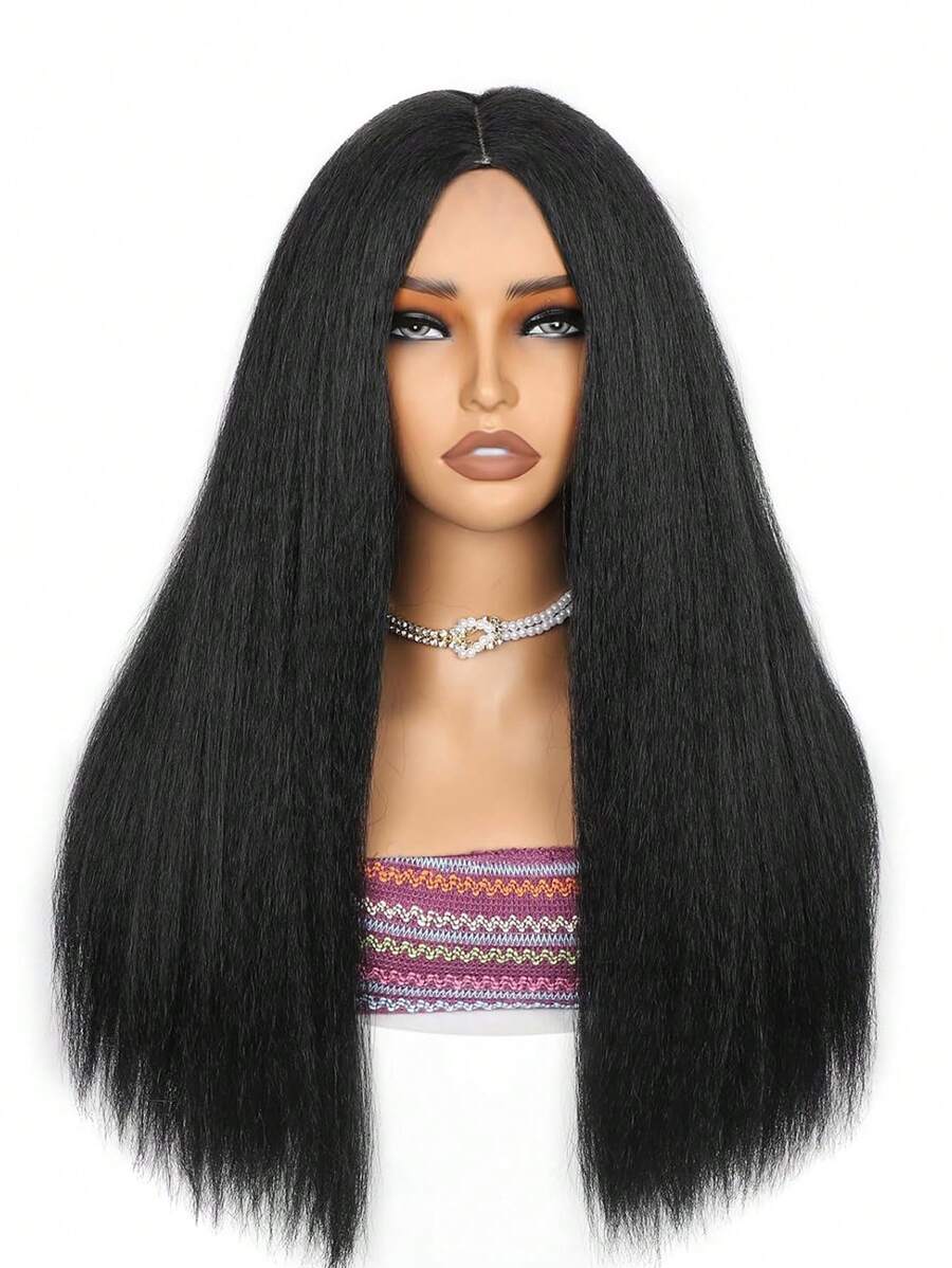 Yaki Straight Wig For 24 Inch Black Glueless Blow Out Wig Wear And Go ...