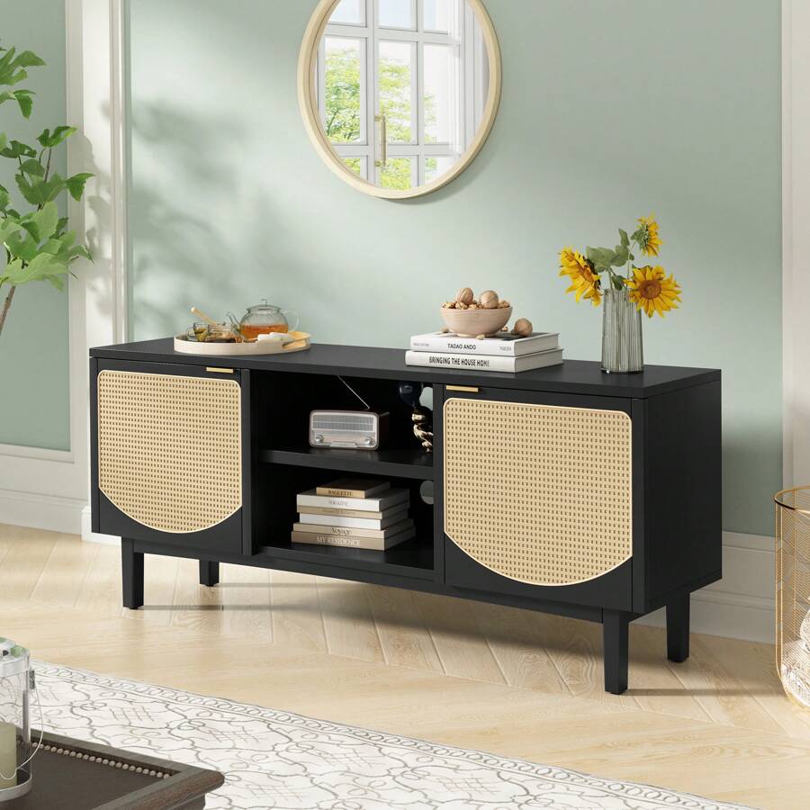 HLR-TV Stand For 65 Inch TV, Mid Century Modern Teal TV Stand With ...