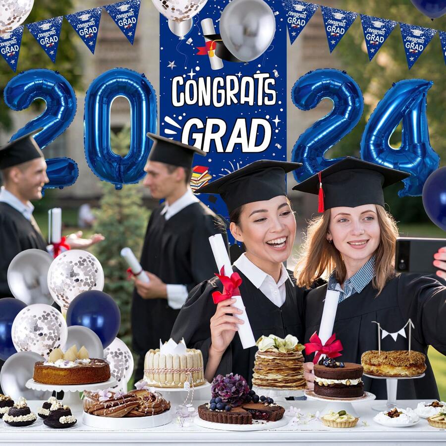 Graduation Party Decorations 2024, Navy Blue And Silver Graduation ...