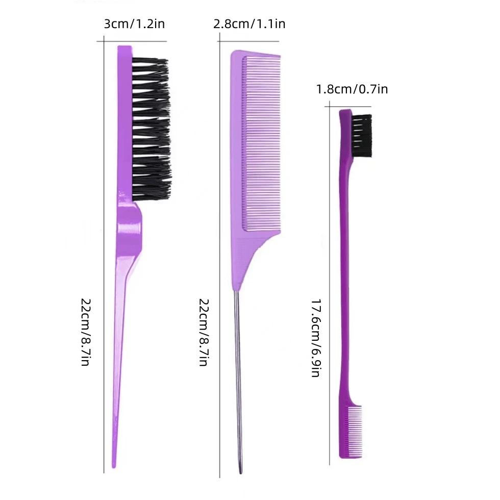 3 Pcs Slick Back Hair Brush Set Edge Control Brush Teasing Comb For ...