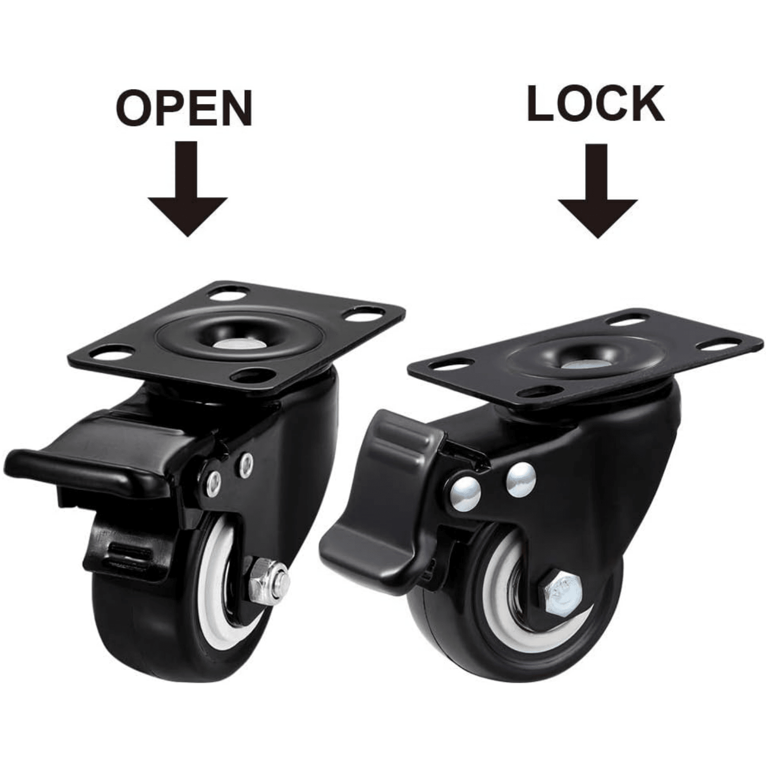 2 Inch Swivel Plate Caster Wheels With Safe Dual Locking, Heavy Duty ...