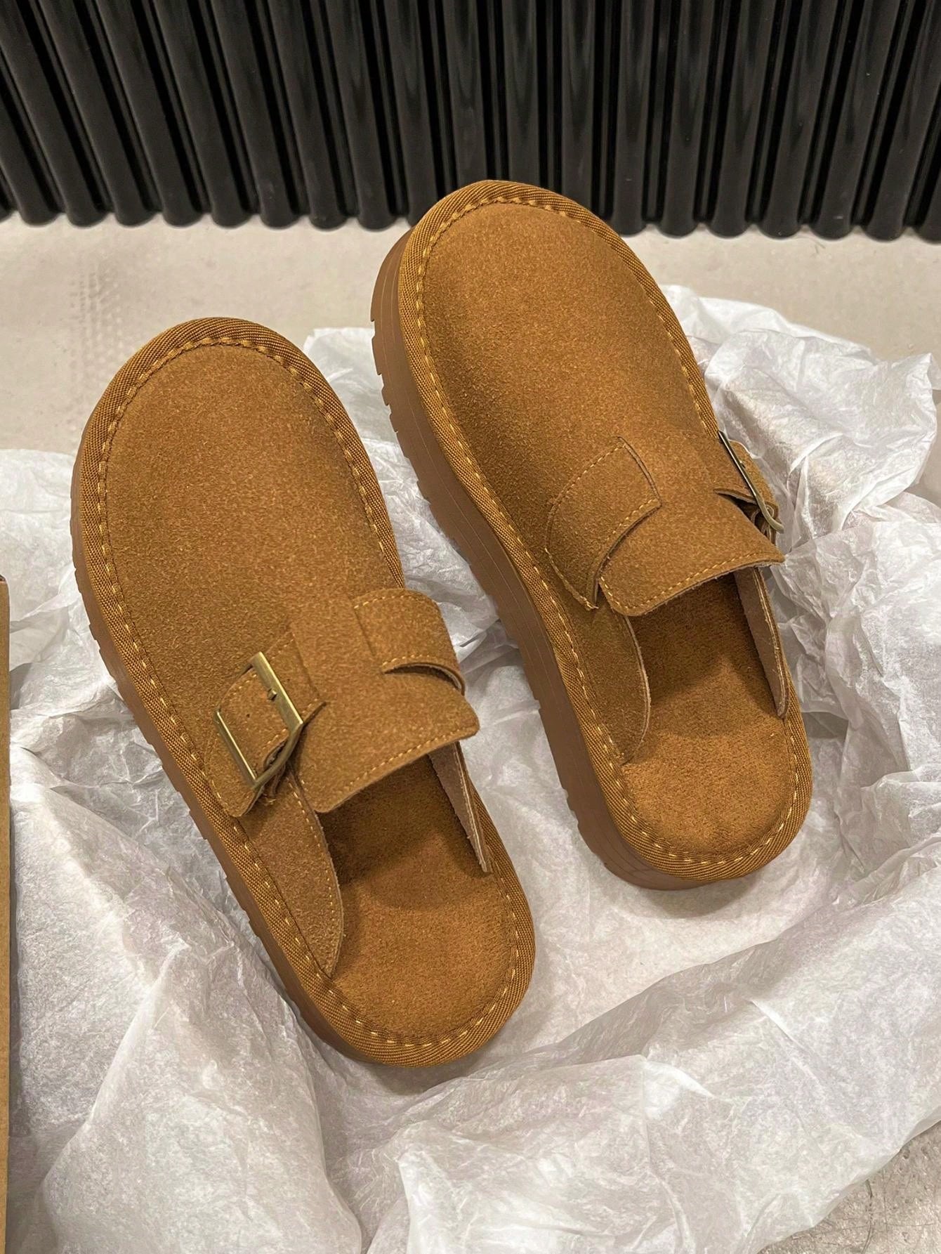 Women's Thick Sole Suede Leather Shoes, Easy Slip-On Loafers, Closed ...