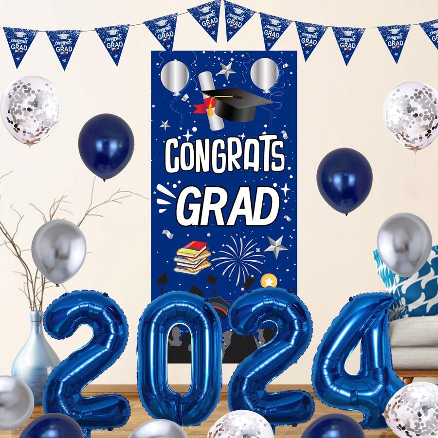 Graduation Party Decorations 2024, Navy Blue And Silver Graduation ...