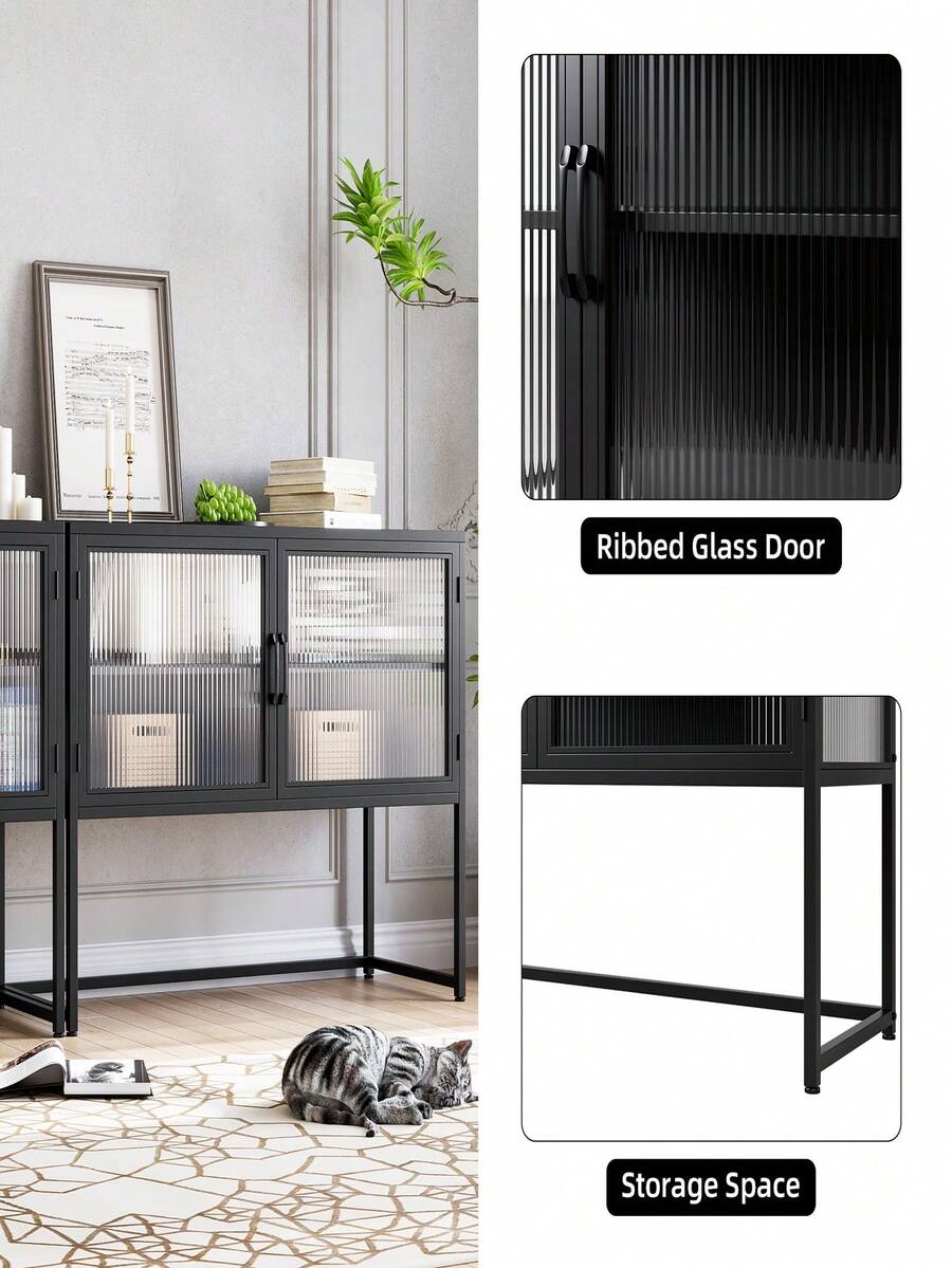 Buffet Cabinet With Glass Doors, Sideboard Cabinet With Adjustable ...