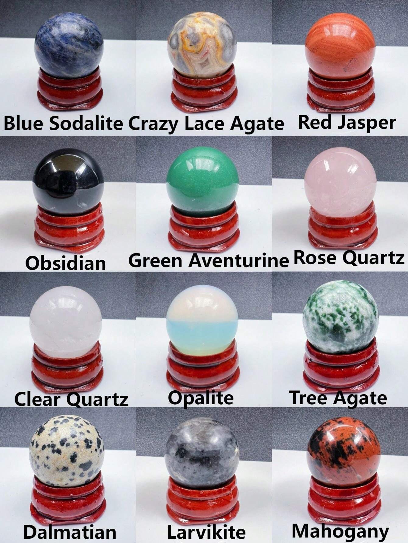 1Pc Natural Crystal Sphere 2.4Cm With Stand Healing Gemstone Spheres ...