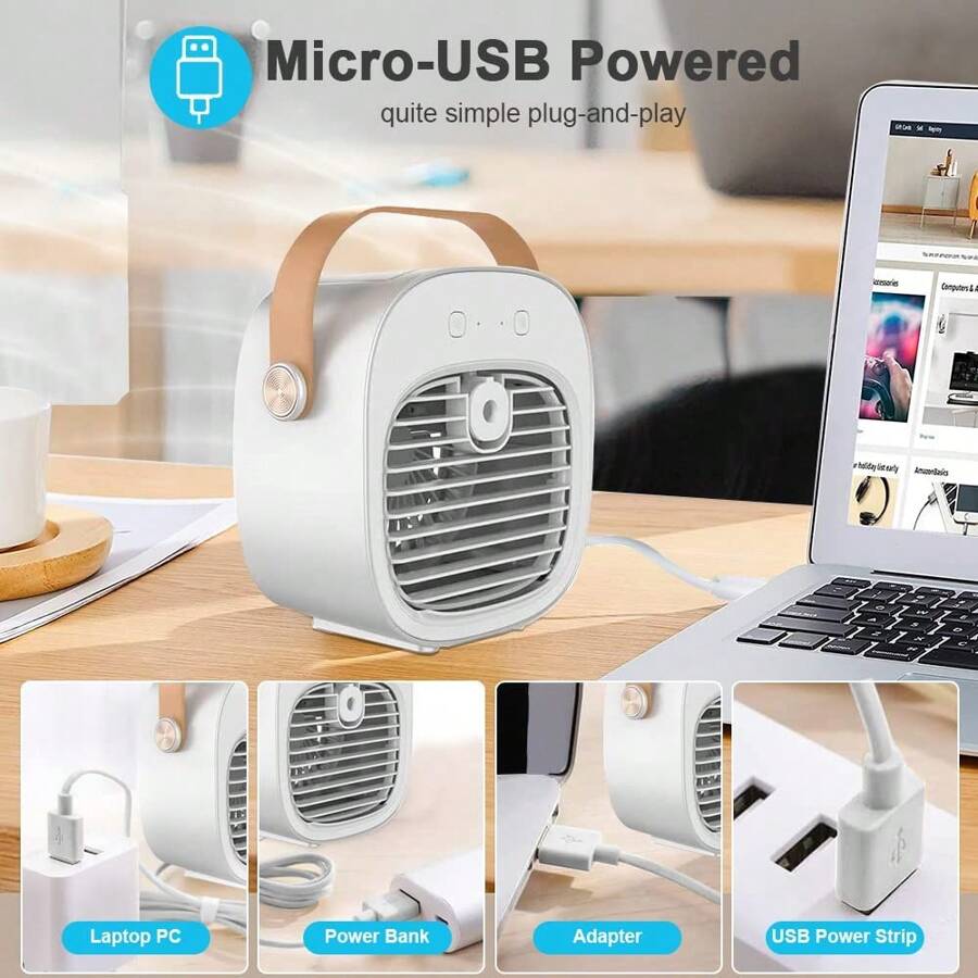 Desk Fan Portable Table Fan Mini Quiet Humidifier USB 3 In 1 Desktop ...