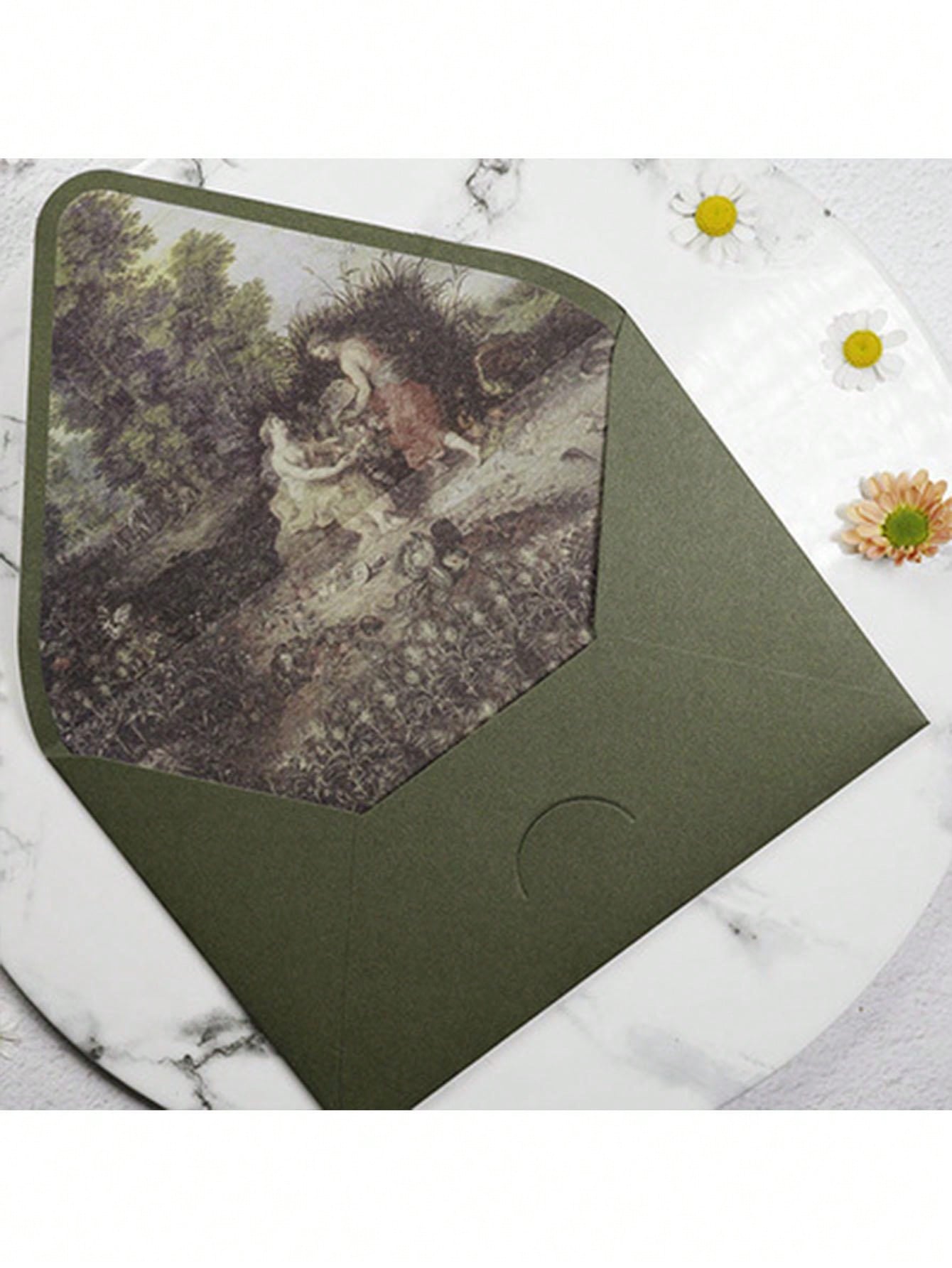 Vintage Avocado Green Oil Painting Envelope & Letter Paper Set, With ...