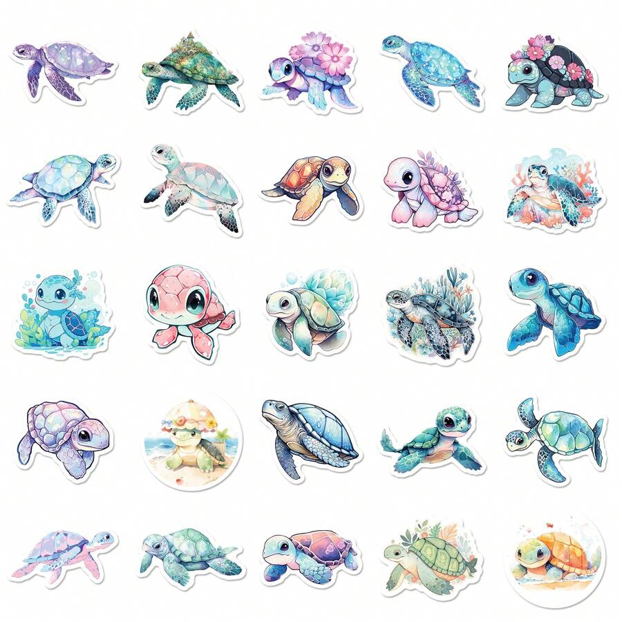 50 PCS Sea Turtle Stickers, Cute Ocean Vinyl Waterproof Stickers For ...
