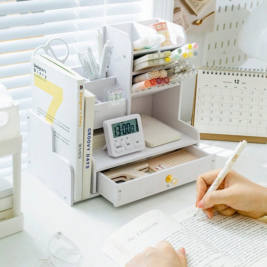 Large Capacity Slanted Pen Holder, Student Desk Marker Pen Stand ...