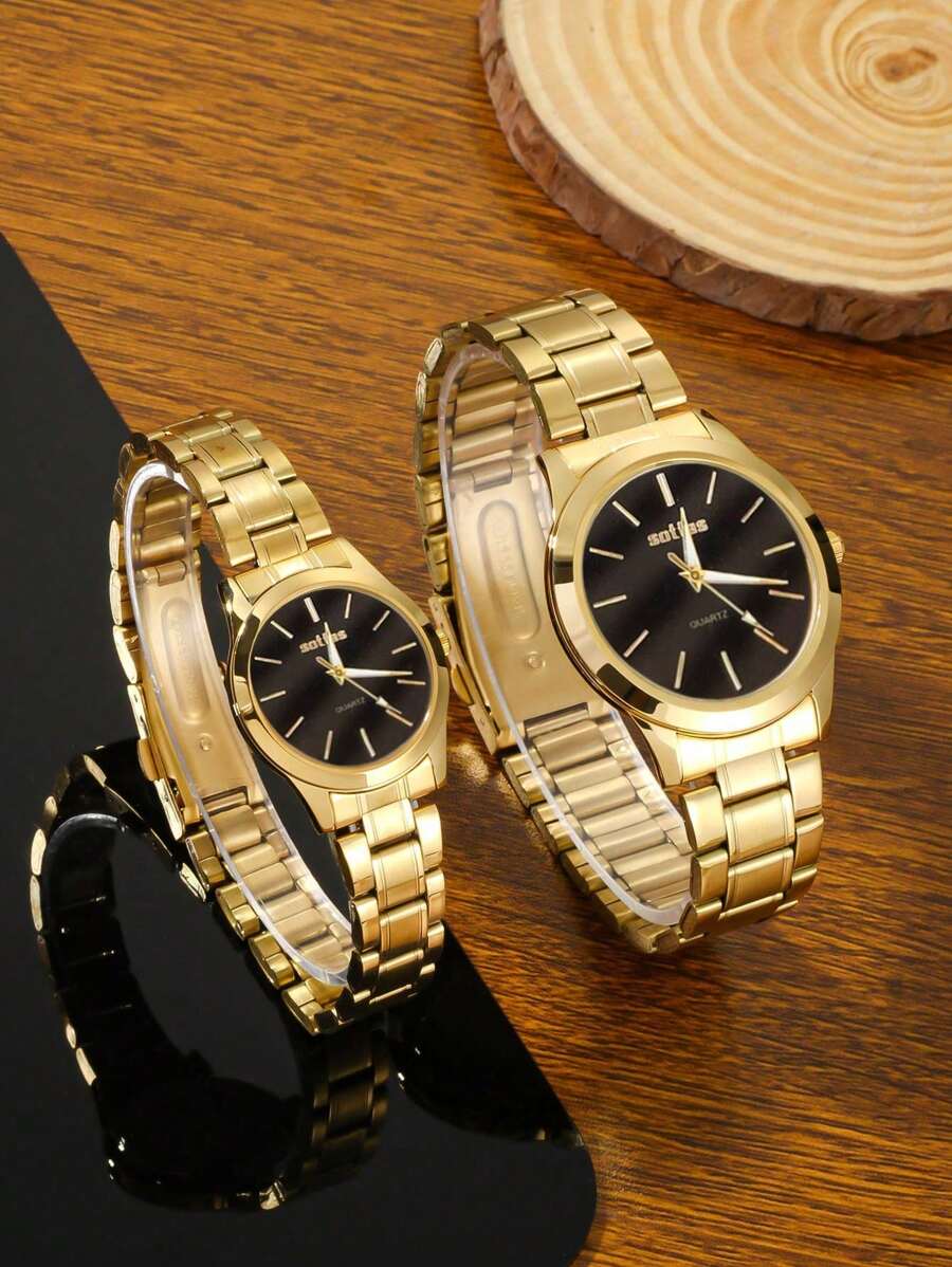 New Gold Tone Couple's Watch Set For Men And Women. Trendy, Waterproof ...