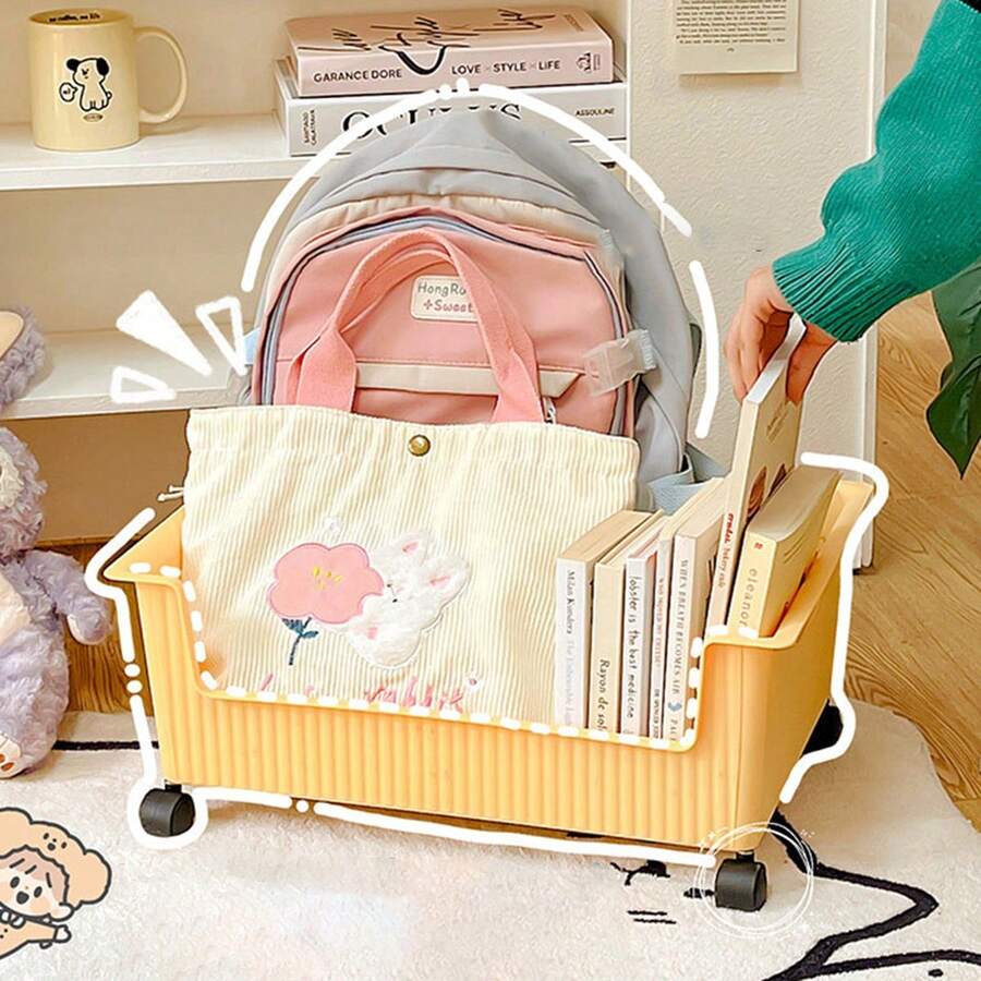 1pc Book Storage Box With Wheels For Dorm Room, Desk, School Bag, Space ...