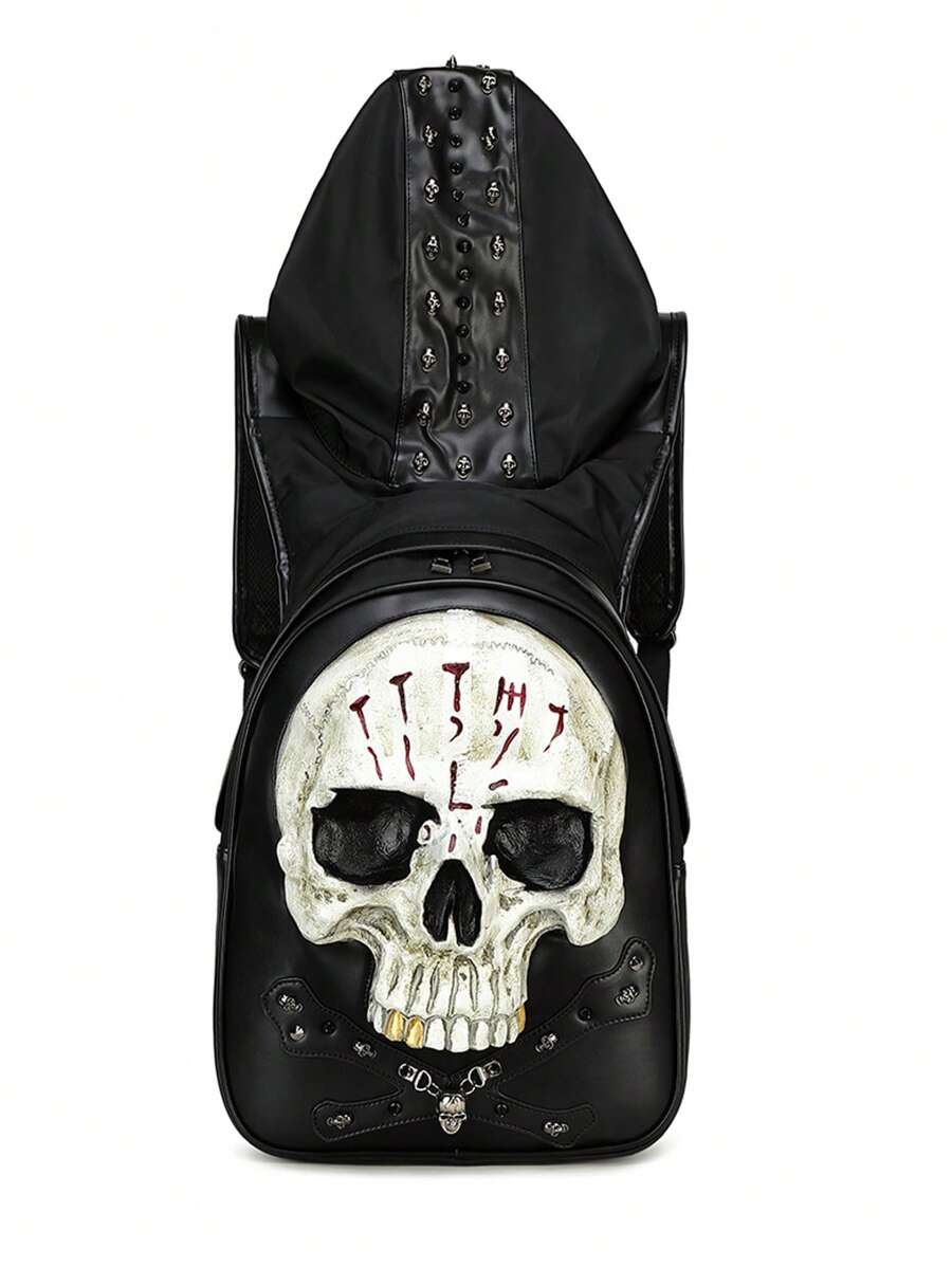 1122024Hand Painted Gothic Backpack With Cap 3D Skull Computer Backpack ...