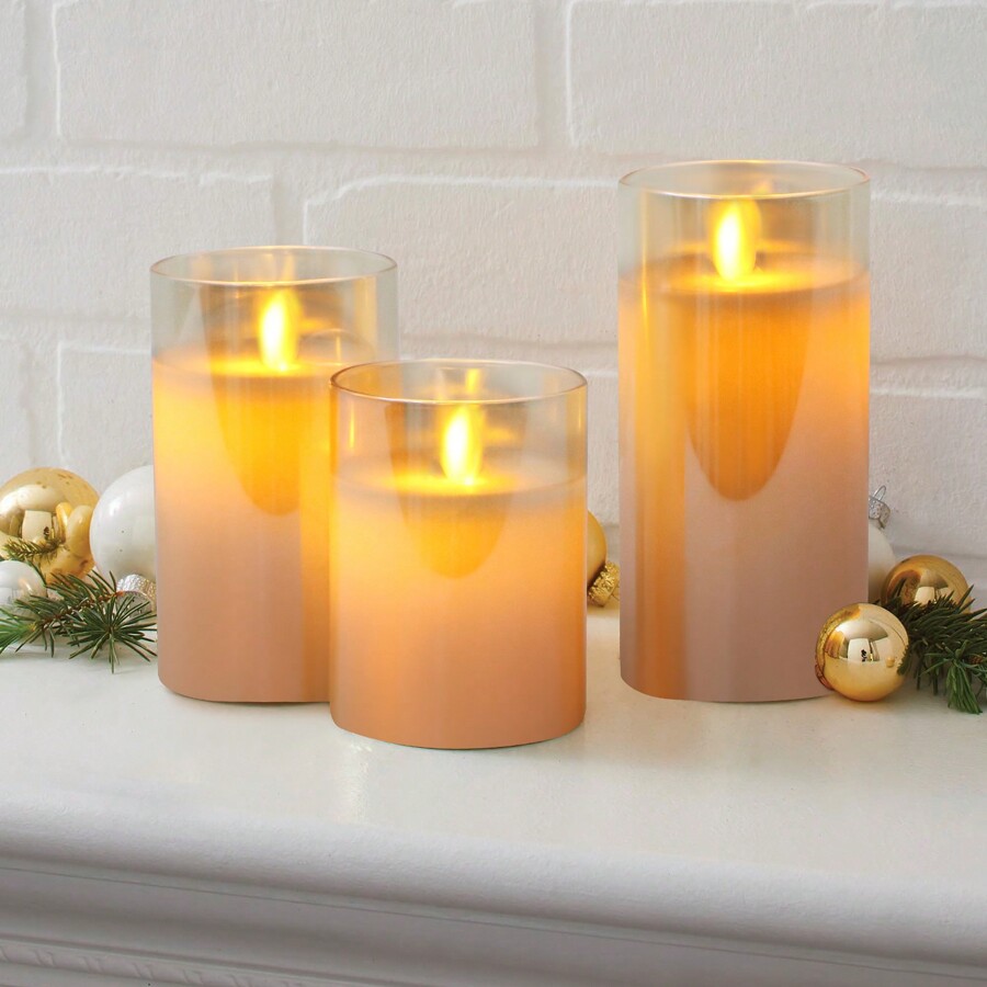Amber Battery Operated Flameless Led Candles With 10-Key Remote And ...