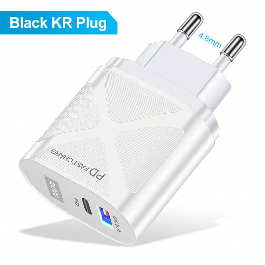 1PCS White KR Plug PD 20W USB C Charger Fast Charging Type C PD Mobile ...