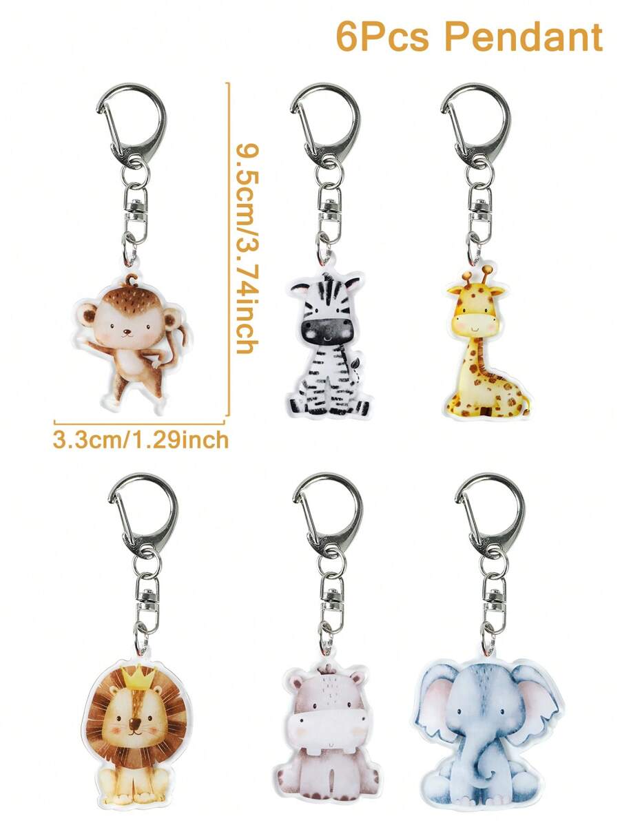 6pcs Custom Jungle Animal Safari Theme Keychains, Lion Giraffe Elephant ...