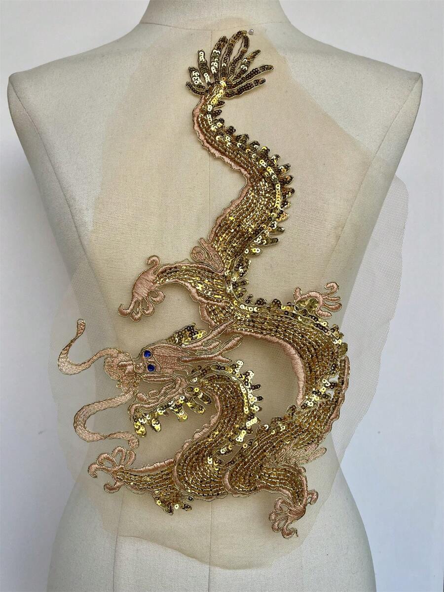 1 Pc Golden Dragon Patches Dragon Embroidered Applique ,Large Dragon ...