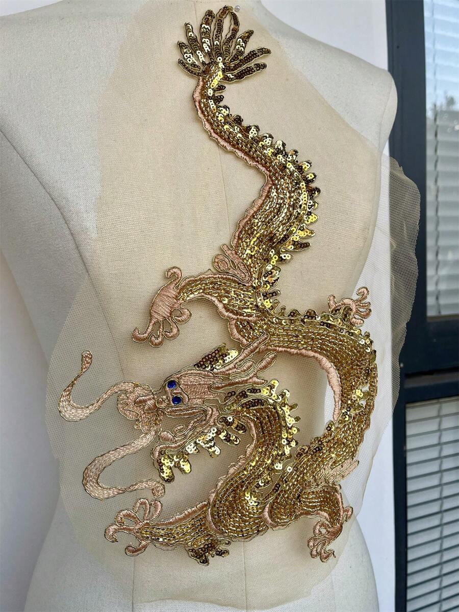 1 Pc Golden Dragon Patches Dragon Embroidered Applique ,Large Dragon ...