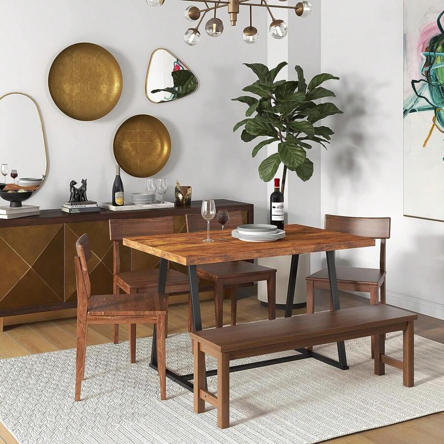 Kitchen Wood Dining Table Farmhouse Dinette Table Heavy Rectangular Bar ...