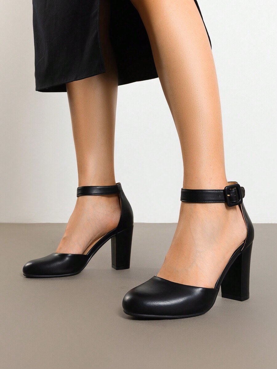 Women Heel Closed Toe Chunky High Heel Ankle Strap Wedding Party ...