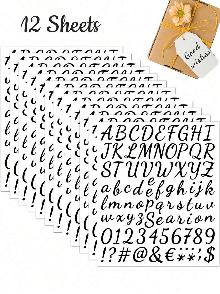 12 Sheets Handwriting Floral Vinyl Ethylene Alphabet, Number ...