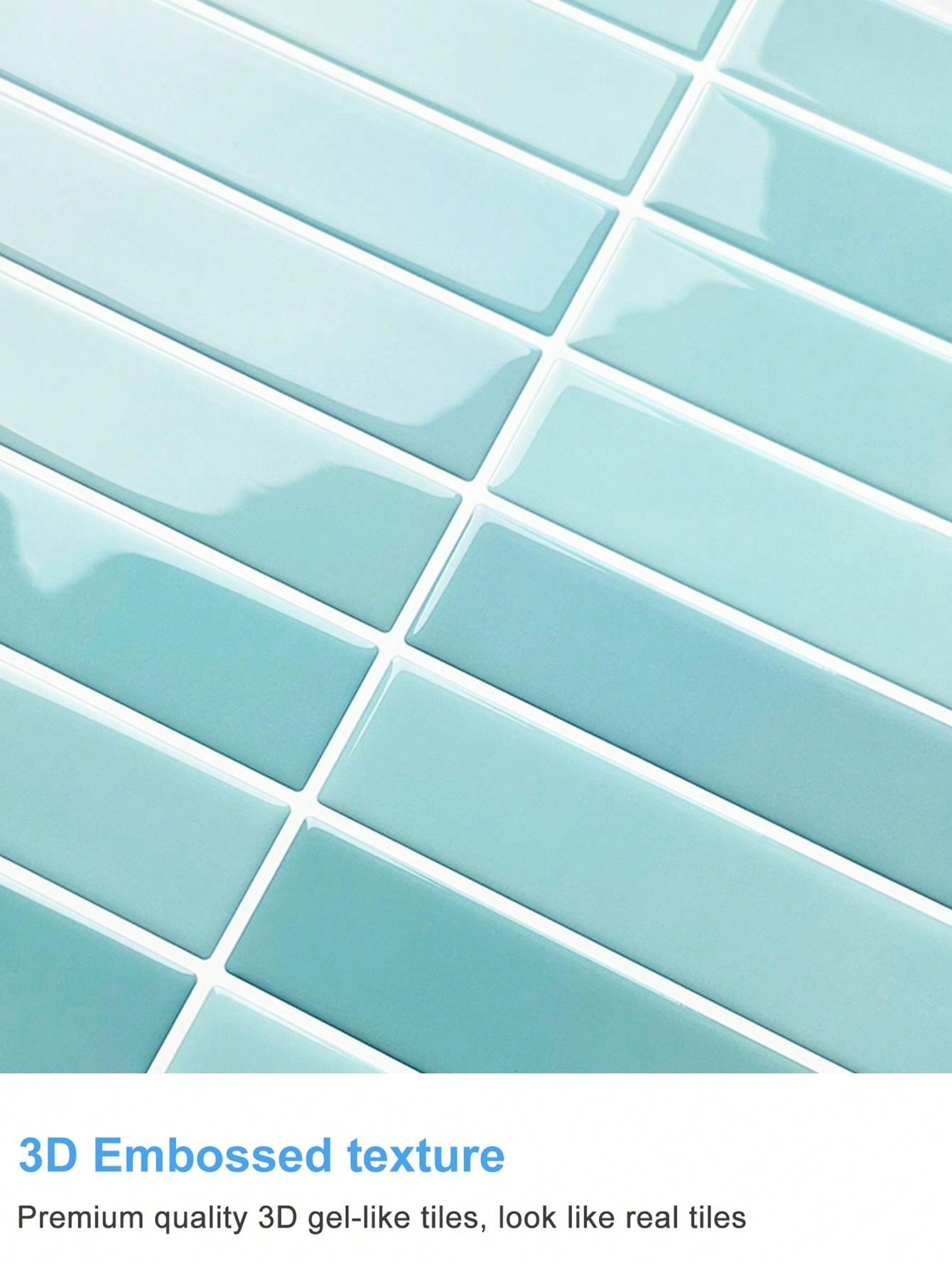 3D Gradient Light Blue Straight Mosaic Peel And Stick Backsplash ...