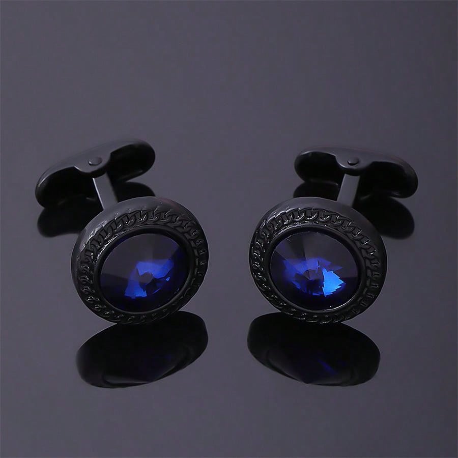 1pair Round Plating Gun-Black & Diamond Encrusted Metal Cufflinks For ...