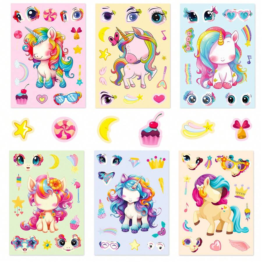 6Pcs Make A Face Stickers For Childrens, Make Your Own 6 Different ...