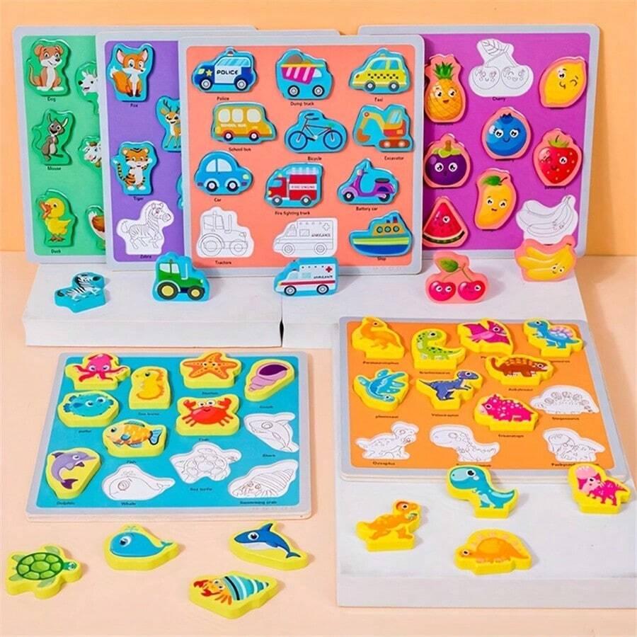 1pc Colorful Cartoon Style Wooden Grab Board With Matching Jigsaw ...