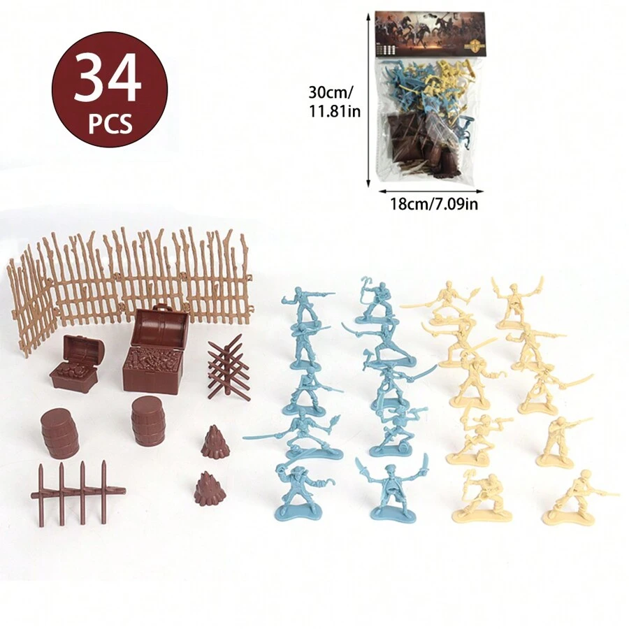 34pcs Pirate Toy Set With Skeleton , Plastic Figures, Treasure Chest ...