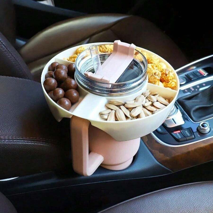 1pc Cup Holder Attachment Plastic Snack Tray With 3 Compartments ...