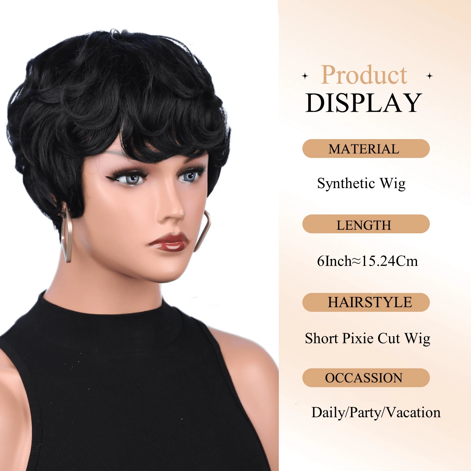 Short Pixie Cut Wig Hair Short Wigs For Black Women Short 6 Inch Curly Synthetic Wigs Hair ...