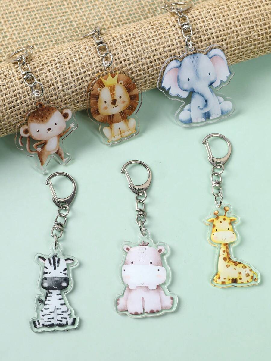 6pcs Custom Jungle Animal Safari Theme Keychains, Lion Giraffe Elephant ...