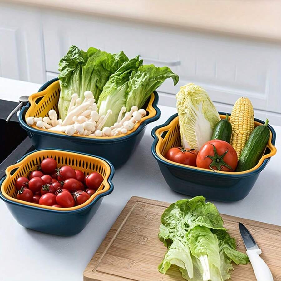 6-Piece Kitchen Strainer Set - Plastic Colander And Drain Basket For ...