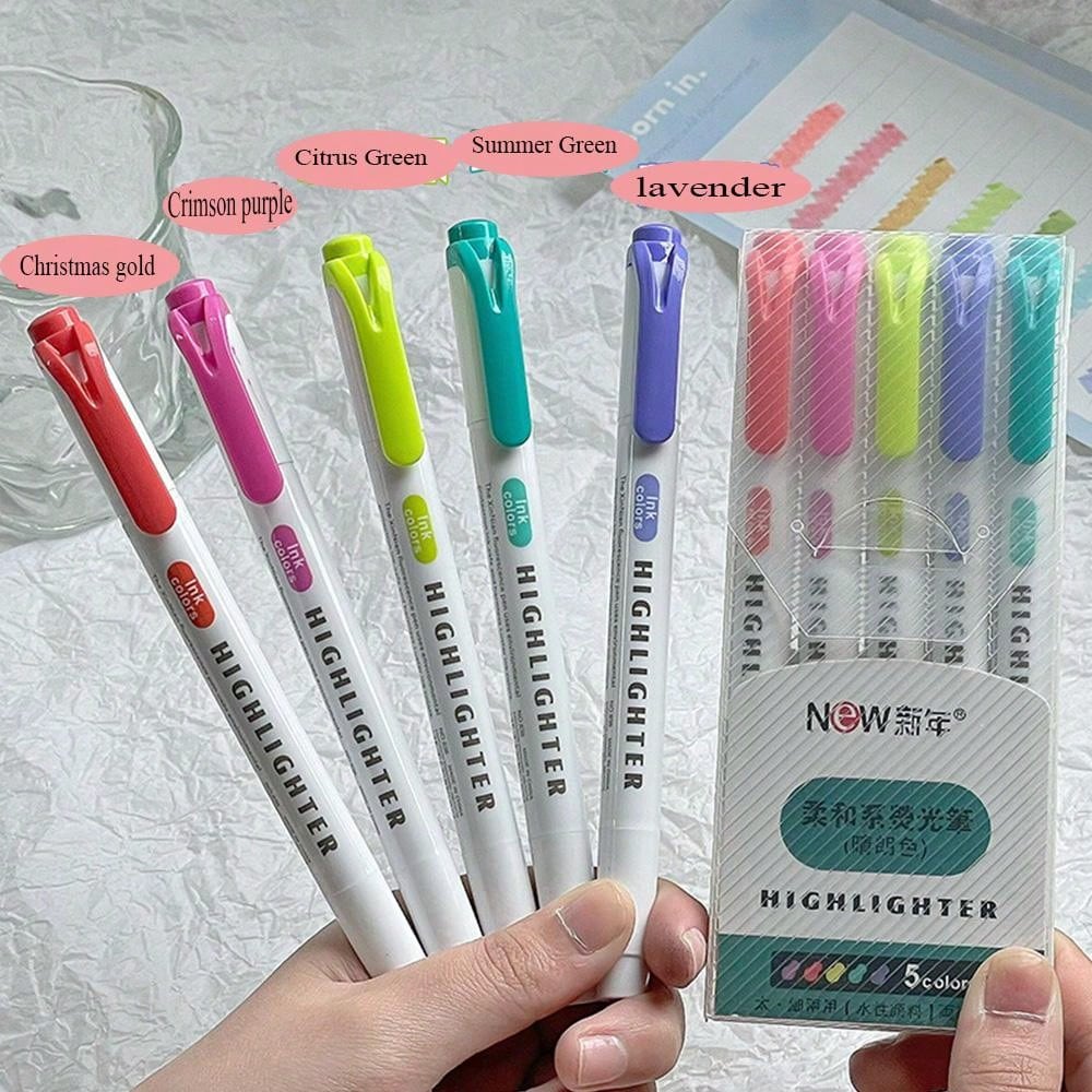 5-Pack Double Headed Fluorescent Pens, Marking Key Points, Non Halo ...