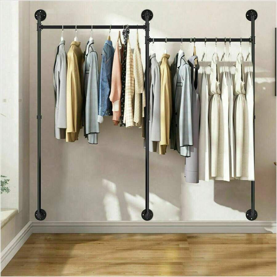 Strong Industrial Pipe GarmENTt Rack Wall Metal Clothes Rack Bar Closet ...