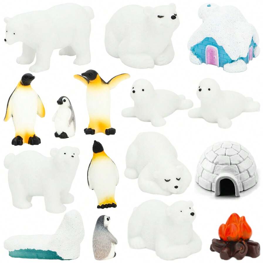 16 Pieces Mini Arctic Animals Toys Set Polar Animal Figurines Plastic ...