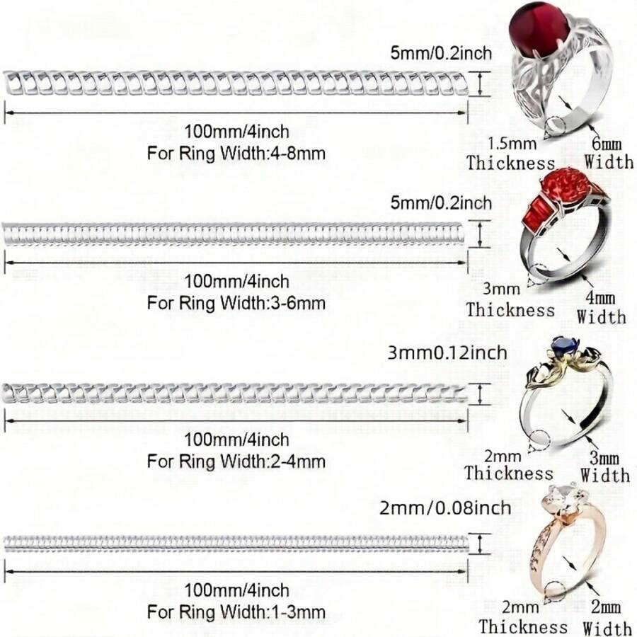 4/8/12pcs/Lot Transparent Spiral Based Ring Tools Spring Coil Ring Size ...