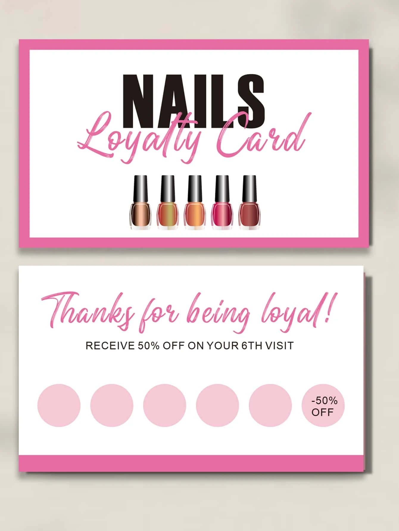 50pcs Pink Nail Salon Loyalty Card , Nail Business Cards, Water Proof ...