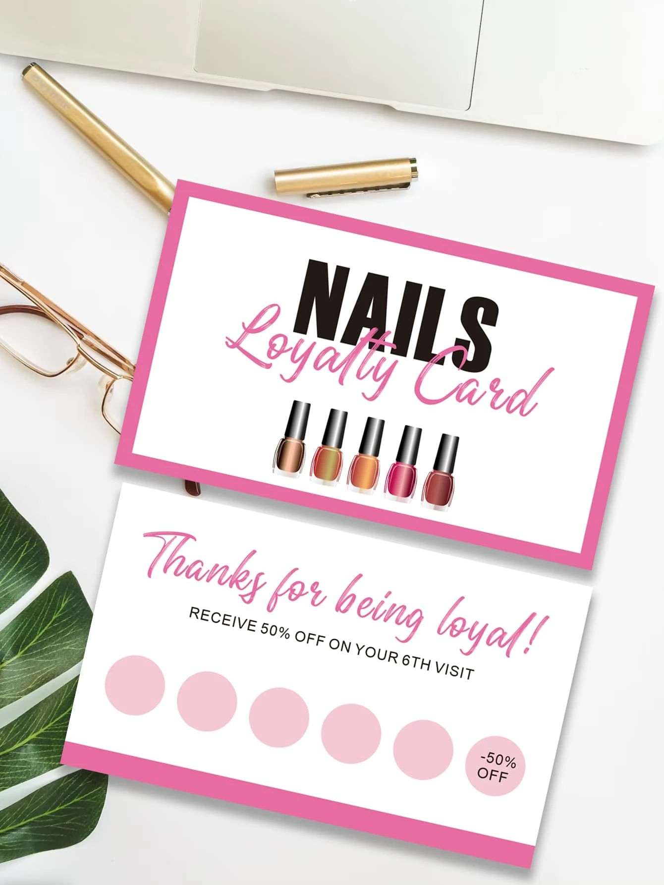 50pcs Pink Nail Salon Loyalty Card , Nail Business Cards, Water Proof ...